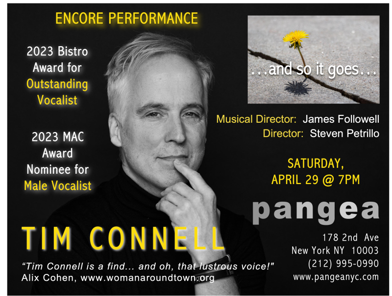 Award Winning Cabaret Artist Tim Connell Returns To Pangea With ...AND SO IT GOES...